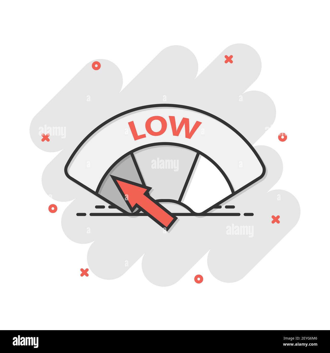 Cartoon low level icon in comic style. Speedometer, tachometer sign ...