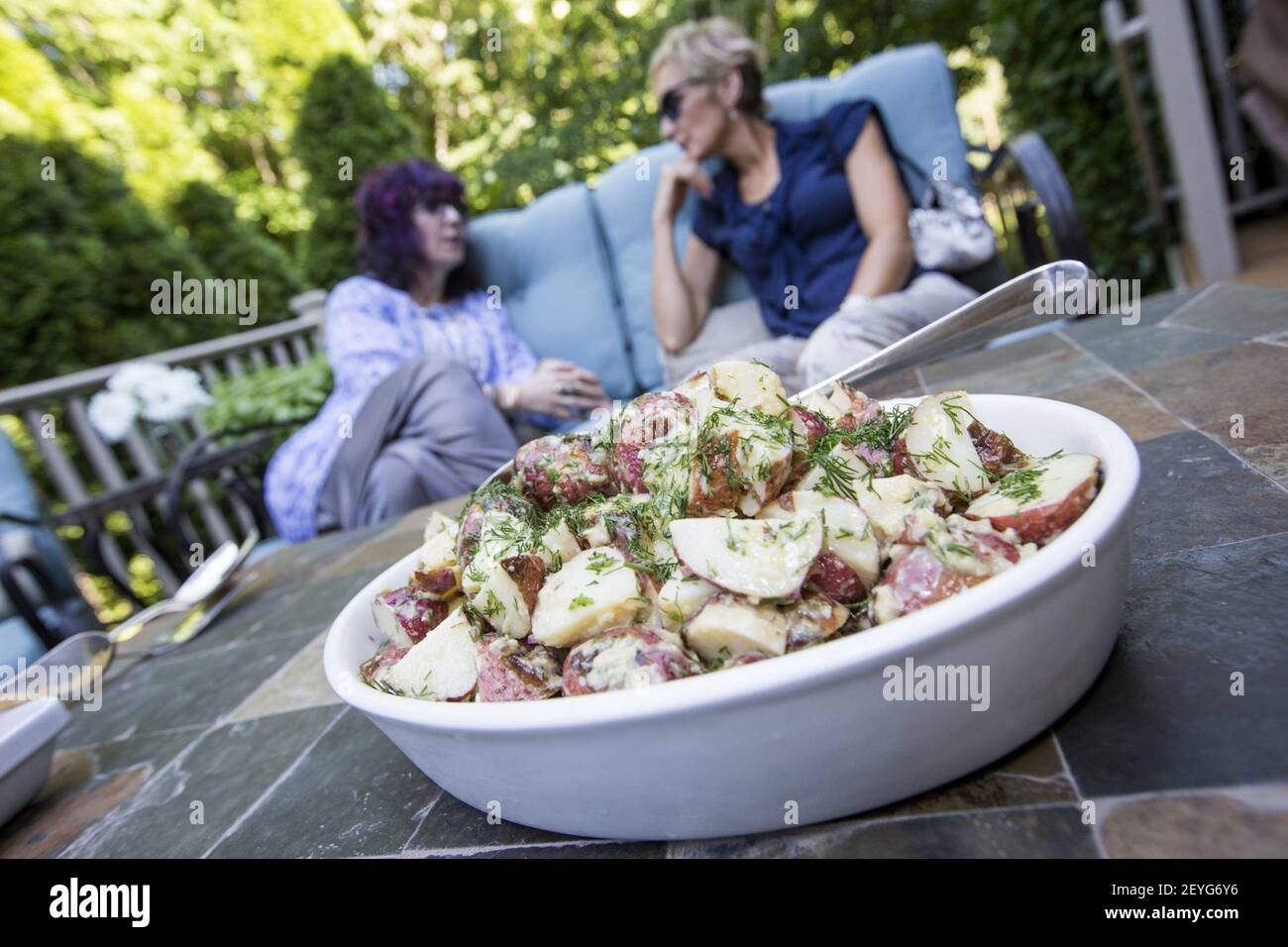 Grilled roasted potato salad prepared by chef George Hirsch. (Photo by ...