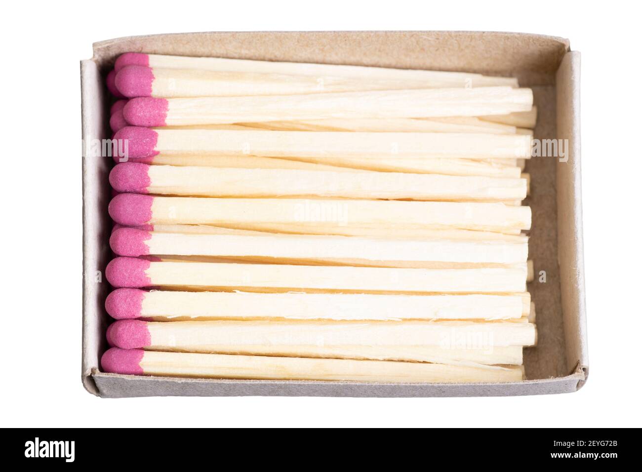 Matchsticks in a matchbox isolated on white. Top view, closeup Stock ...