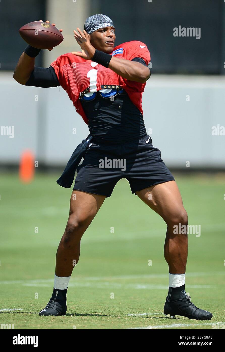 Carolina Panthers quarterback Cam Newton passes to a receiver during ...