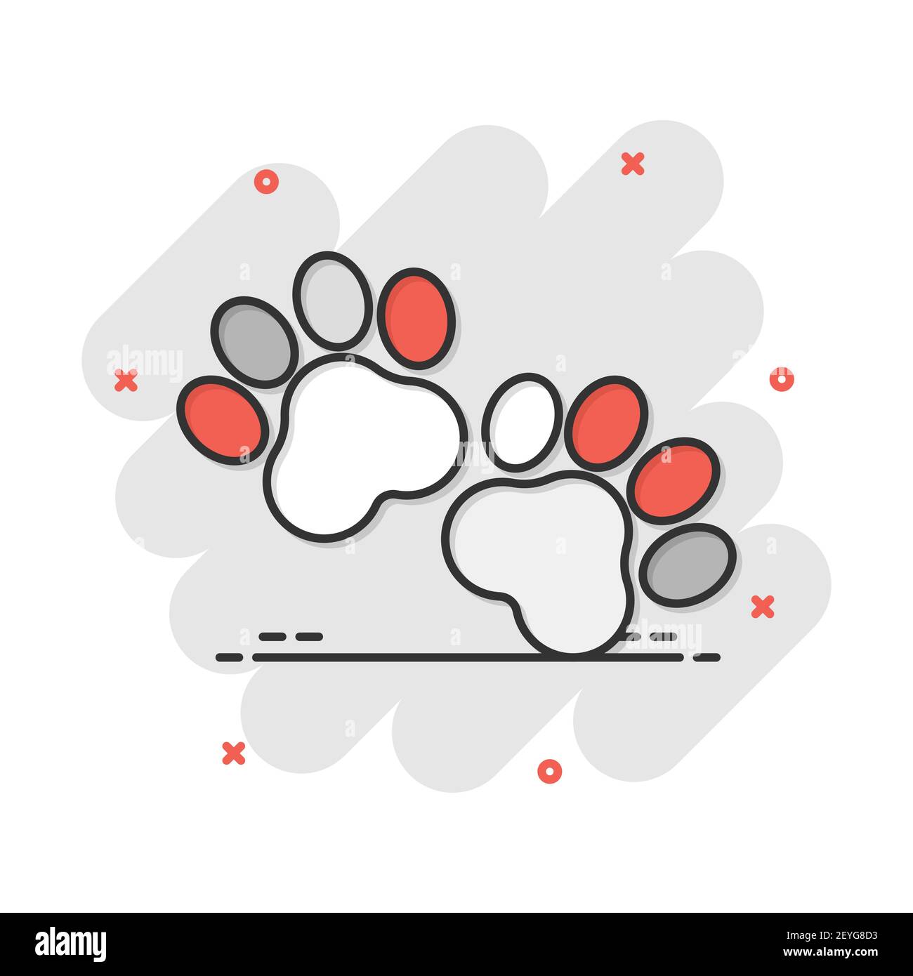 Vector cartoon paw print icon in comic style. Dog or cat pawprint sign ...