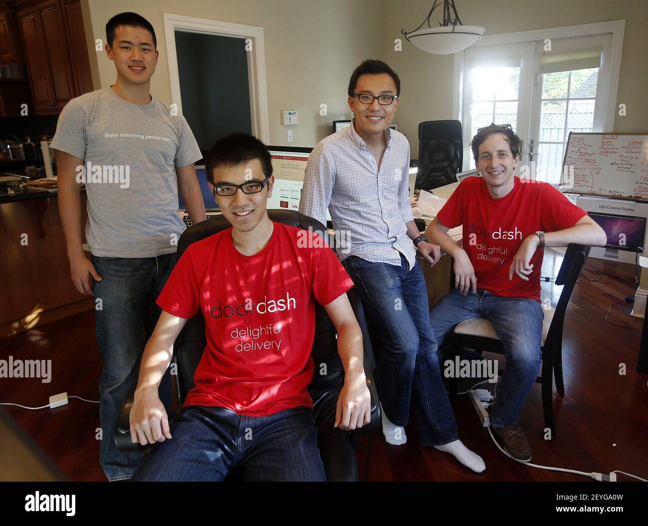 DoorDash founders Andy Fang, from left, Stanley Tang, Tony Xu and Evan ...