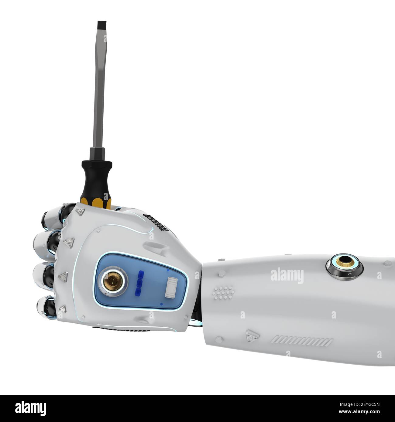 Engineer robot concept with 3d rendering robot hand hold screw driver ...