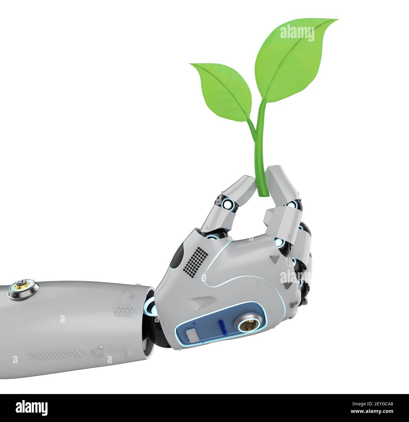 Ecology technology concept with 3d rendering robot arm with green ...