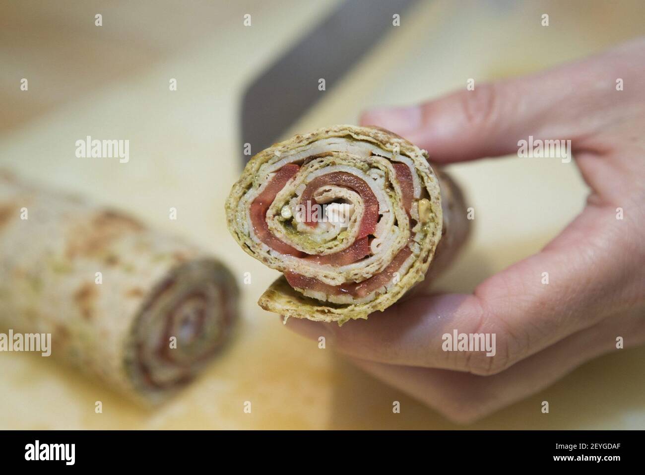 Pinwheel sandwiches, such as this turkey and pesto version on a ...