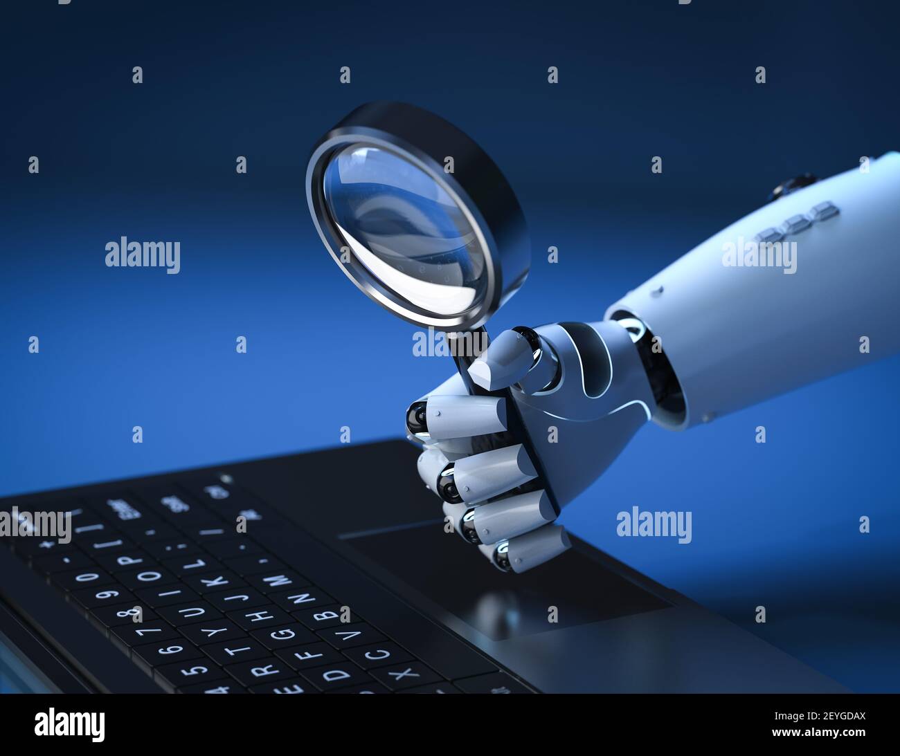 Automatic search engine concept with 3d rendering robot hand hold magnifying glass Stock Photo ...