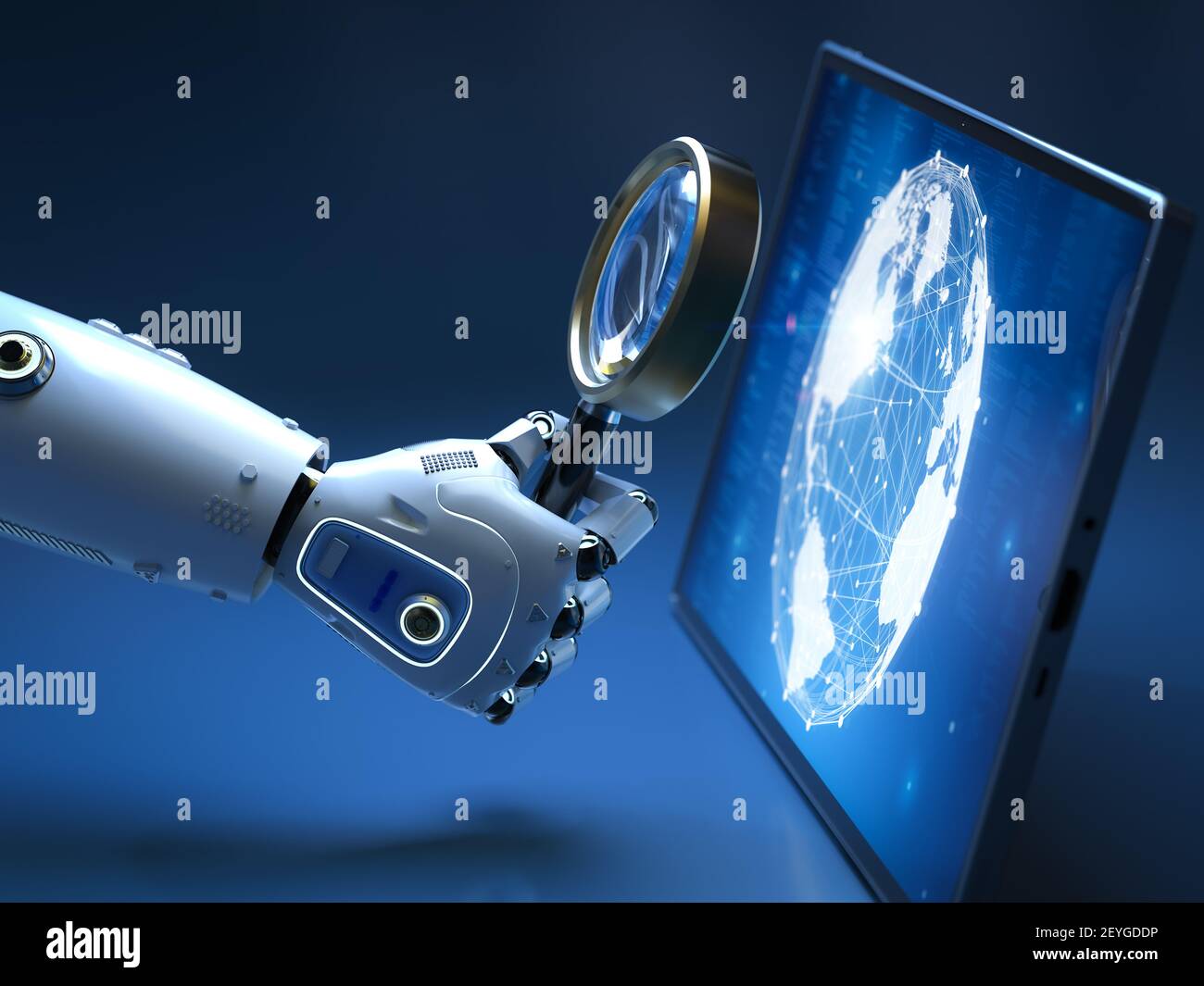 Automatic search engine concept with 3d rendering robot hand hold ...