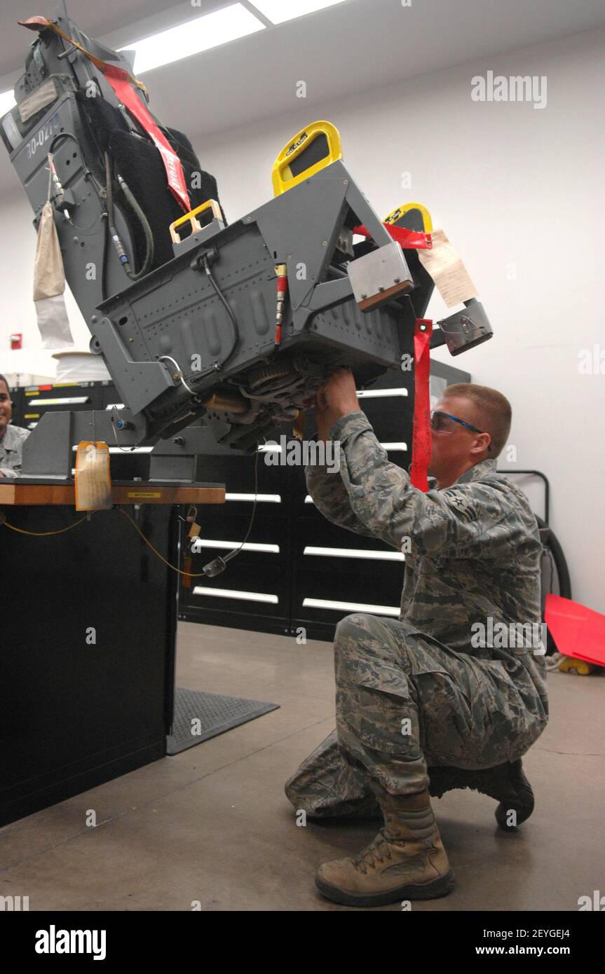 U.S. Air Force Airman 1st Class Michael Allison, an aircrew egress systems apprentice with the ...