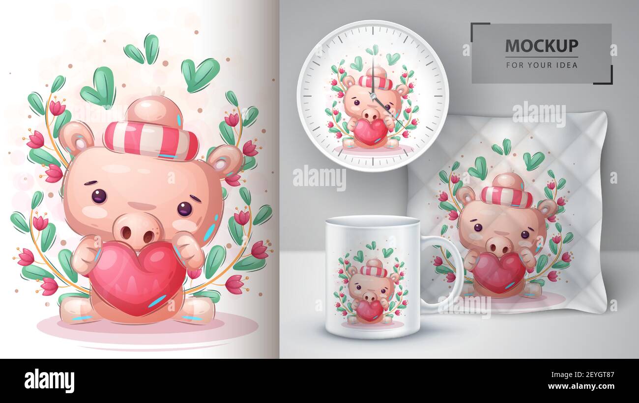 Pig with heart poster and merchandising Stock Vector Image & Art - Alamy