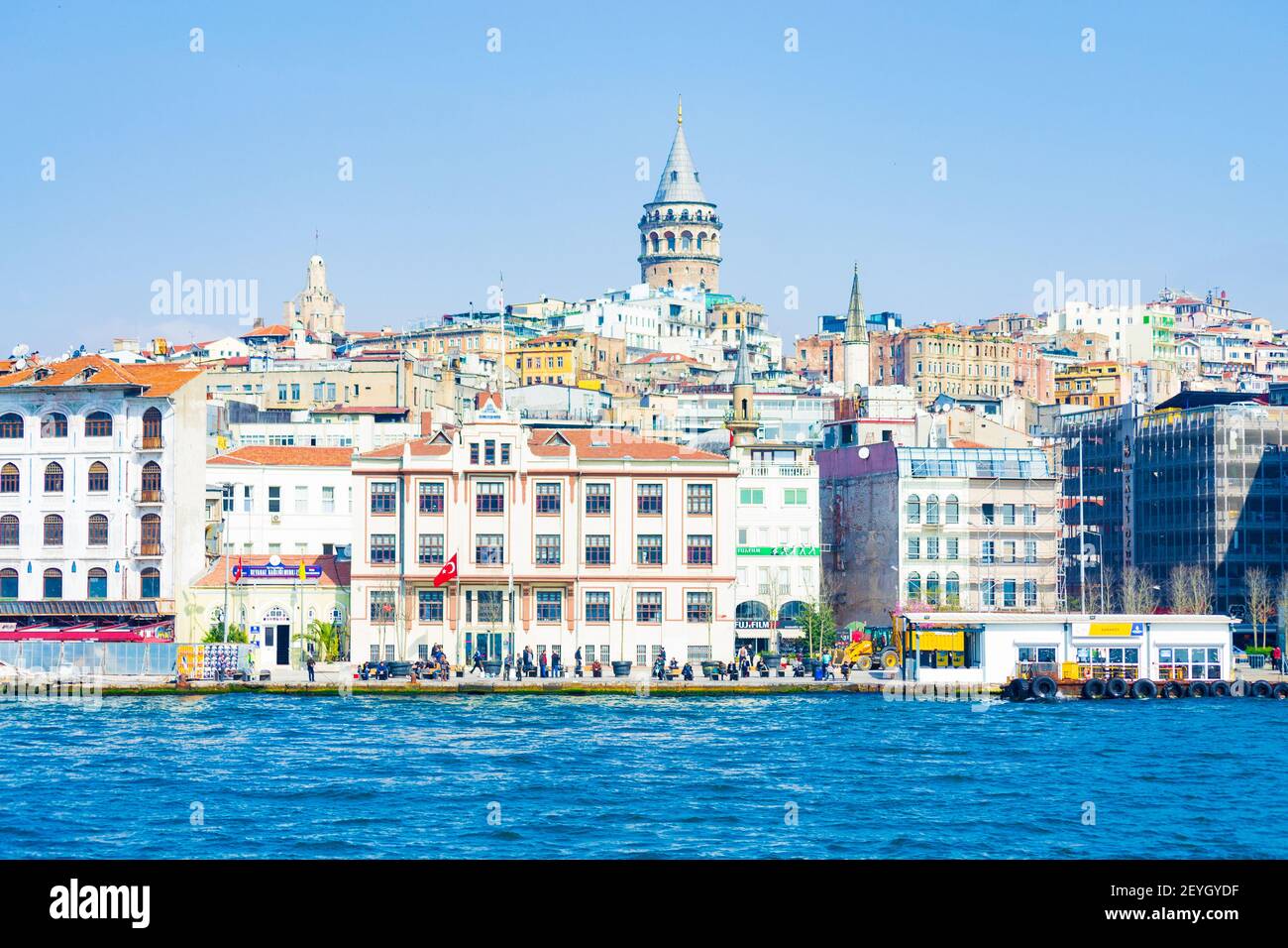 Scenic view of Istanbul city with Galata tower seen from the Bosporus ...