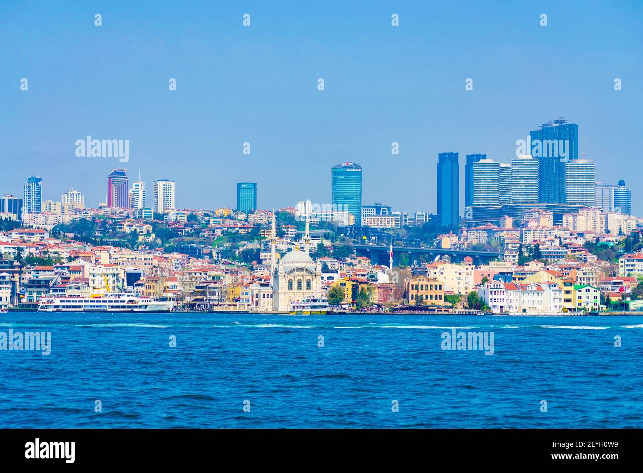 Scenic view of Istanbul city seen from the Bosporus or Bosphorus- the ...
