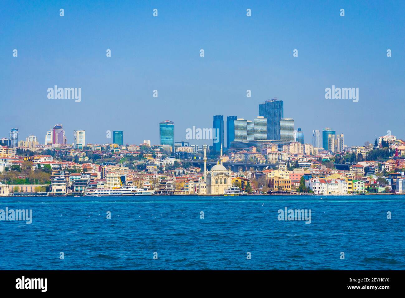 Scenic view of Istanbul city seen from the Bosporus or Bosphorus- the ...