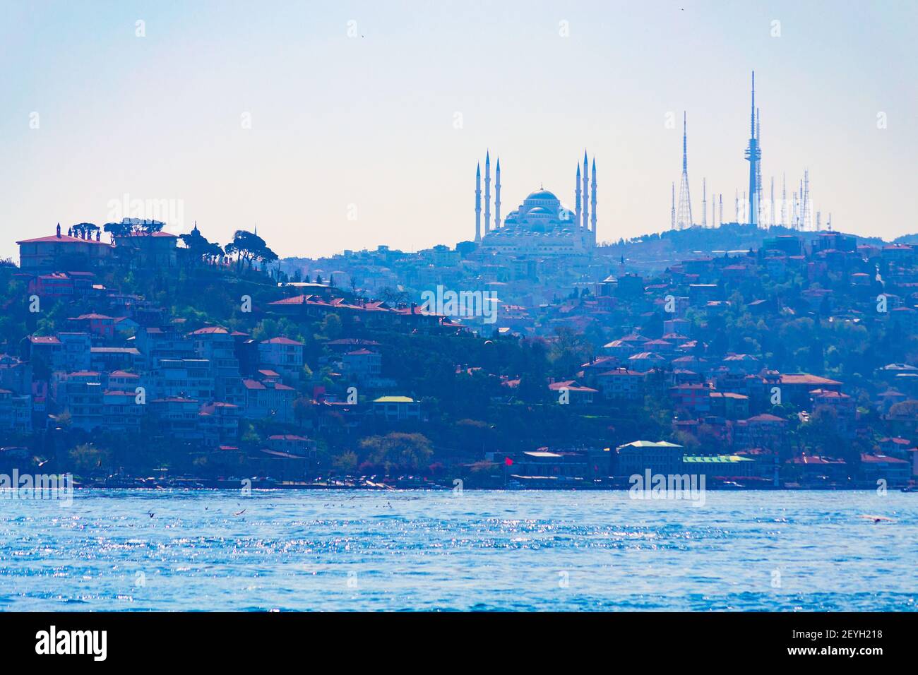 Scenic view of Istanbul city seen from the Bosporus or Bosphorus- the ...