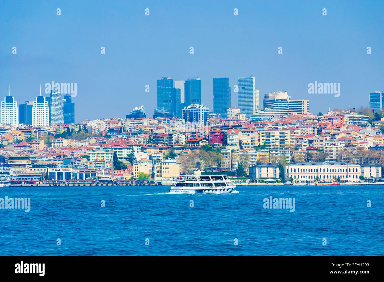 Scenic view of Istanbul city seen from the Bosporus or Bosphorus- the ...