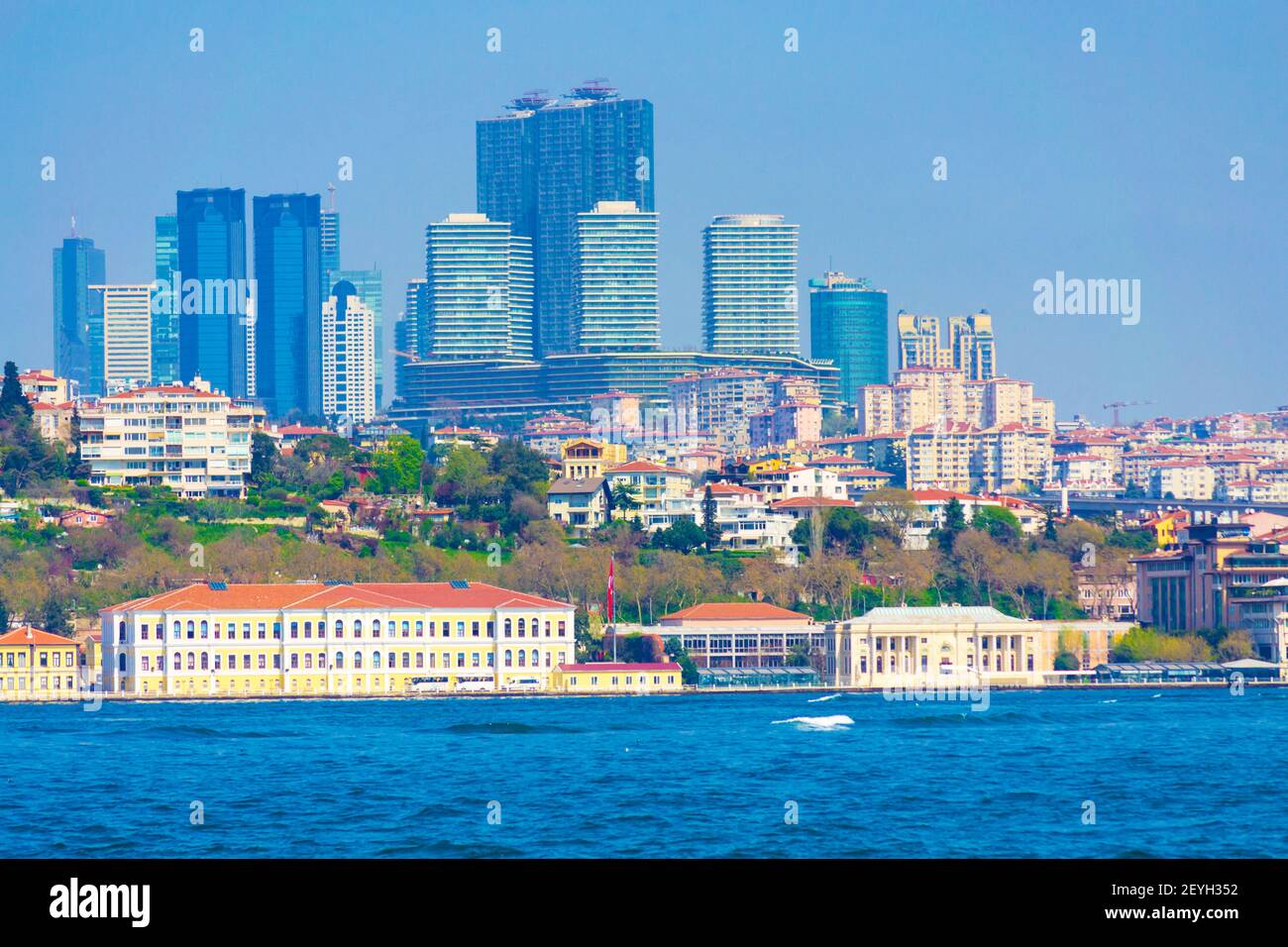 Scenic view of Istanbul city seen from the Bosporus or Bosphorus- the ...