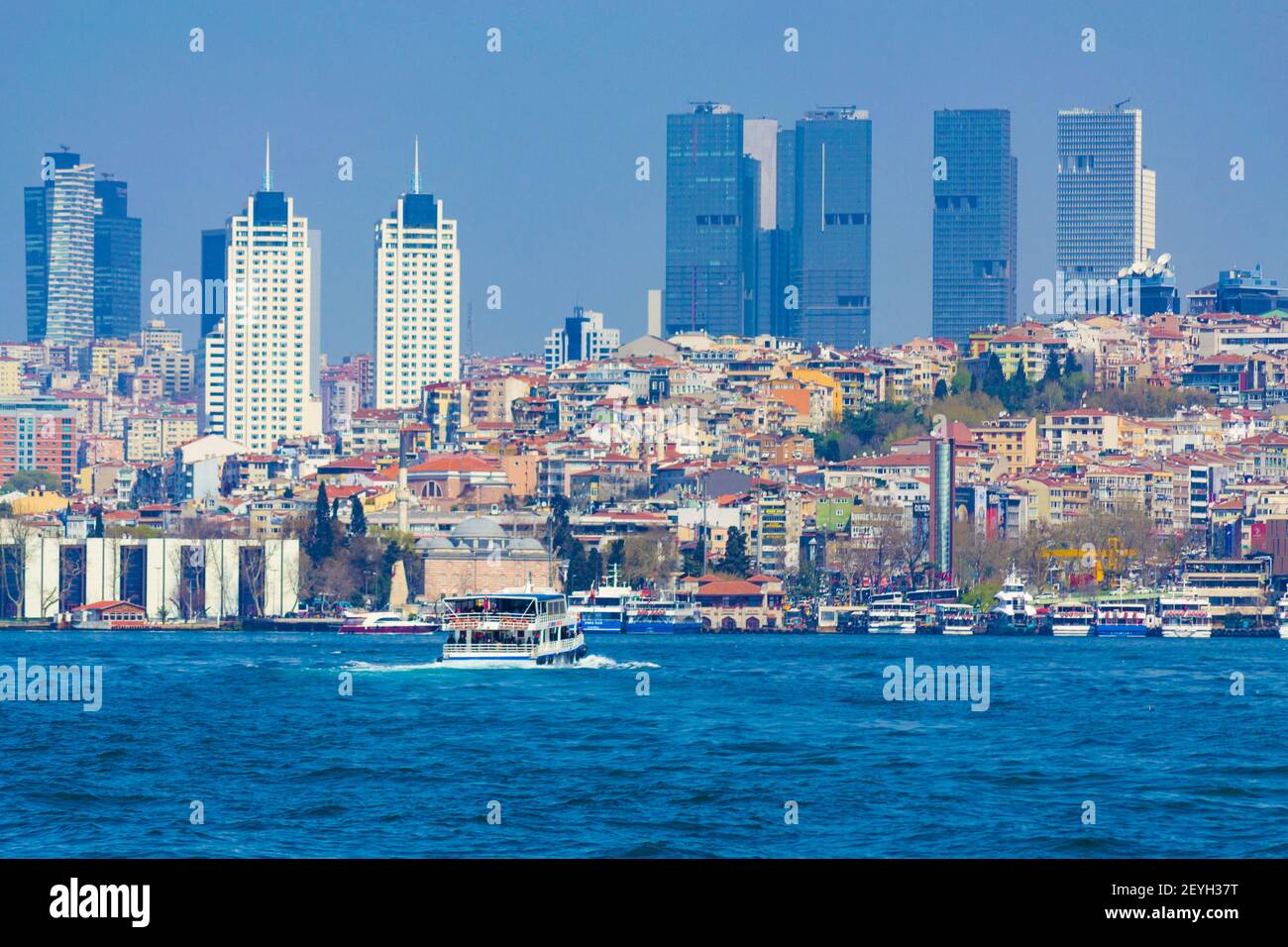 Scenic view of Istanbul city seen from the Bosporus or Bosphorus- the ...