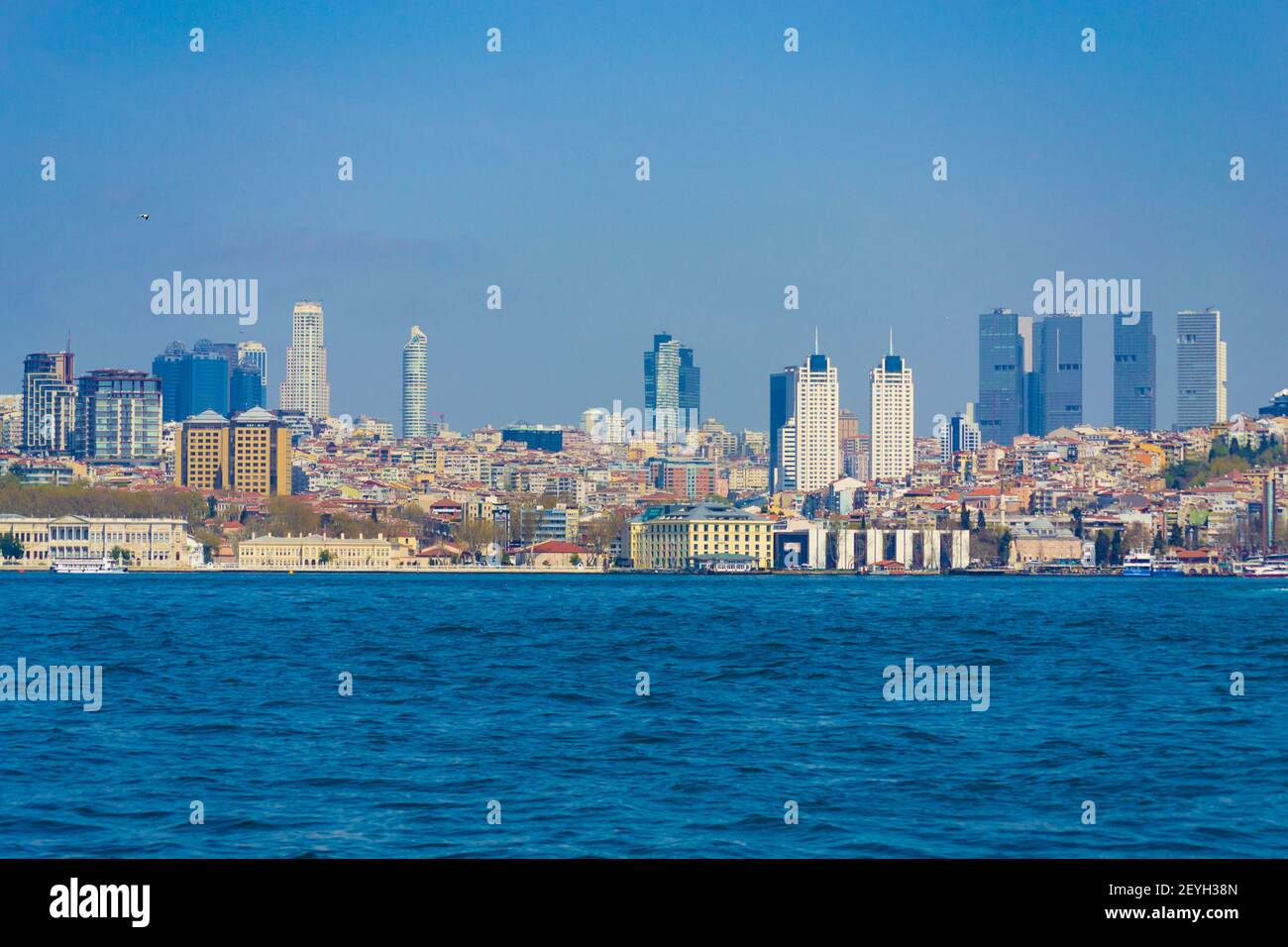 Scenic view of Istanbul city seen from the Bosporus or Bosphorus- the ...