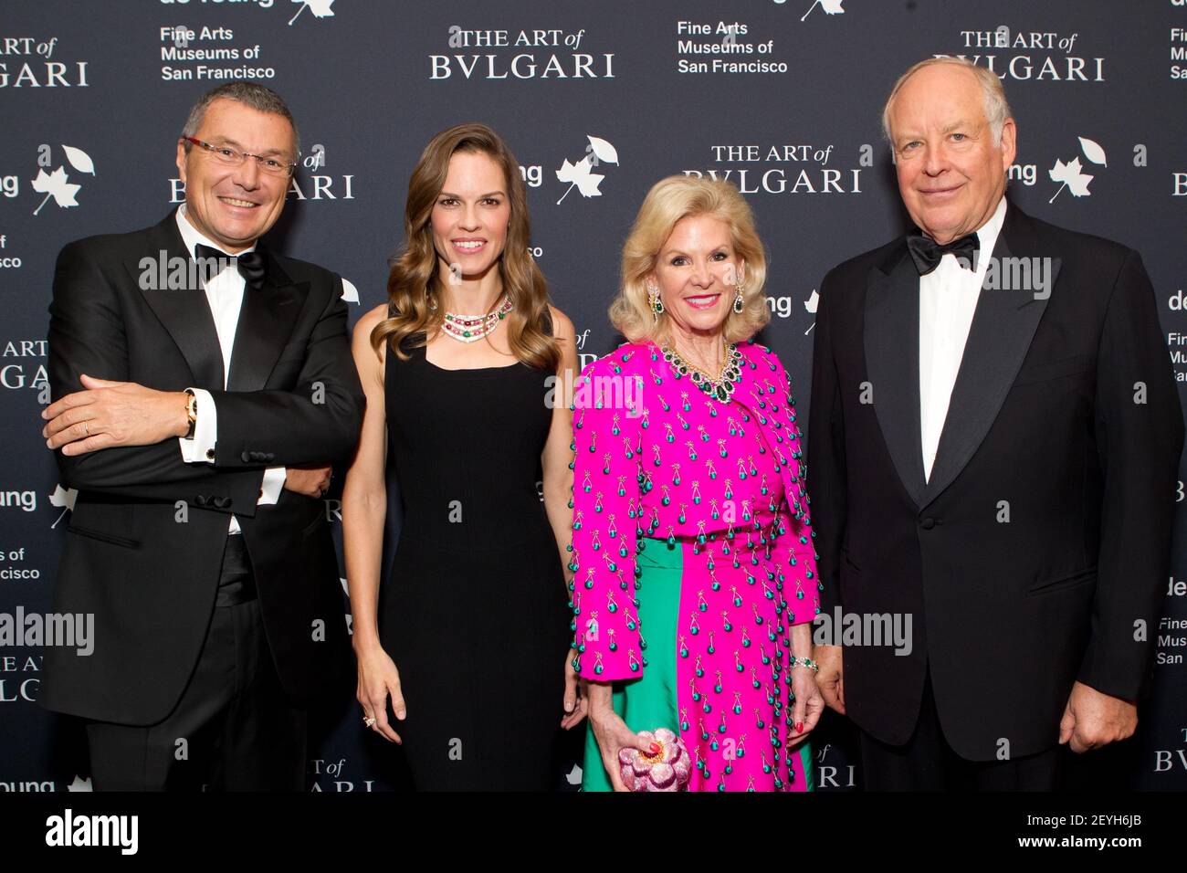 (L-R) Bulgari CEO Jean-Christoph Babin, Actress Hilary Swank, deYoung ...