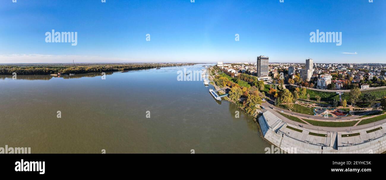 Amazing Aerial panorama of Danube River and City of Ruse, Bulgaria ...