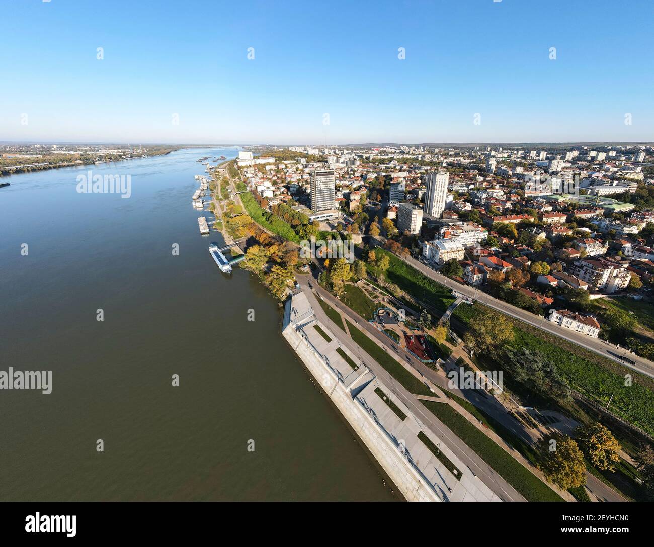Amazing Aerial panorama of Danube River and City of Ruse, Bulgaria ...