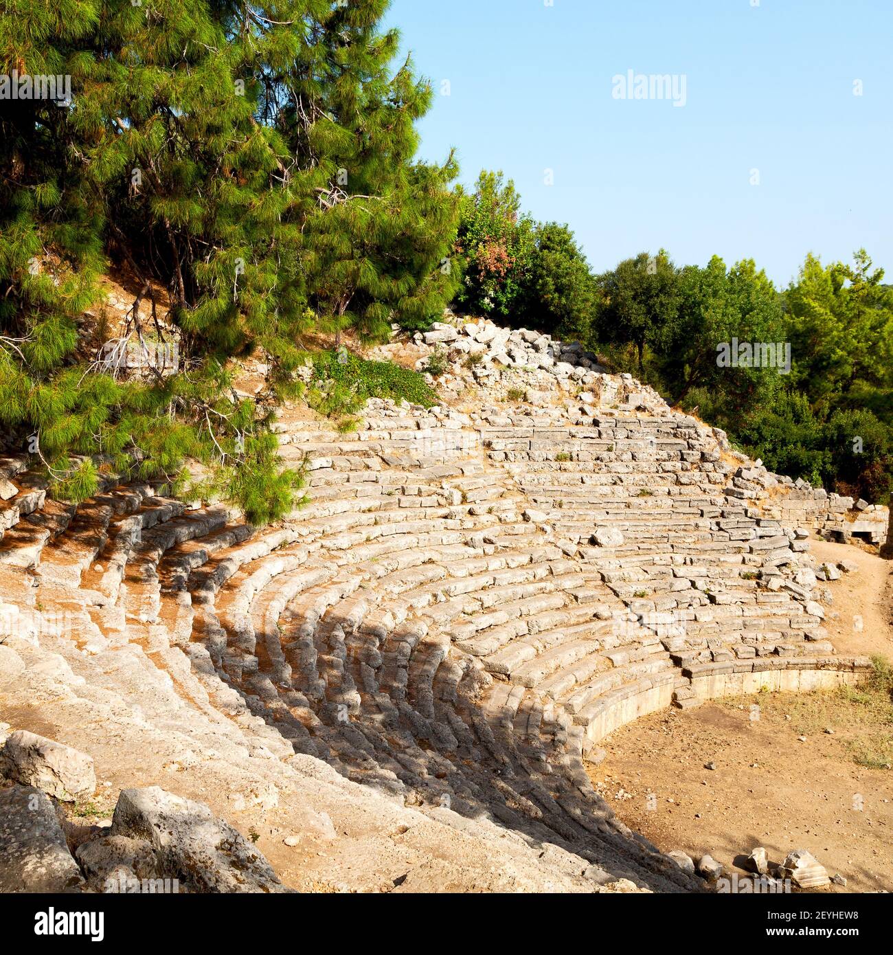 Old ruined column and destroyed stone in phaselis temple turkey asia ...