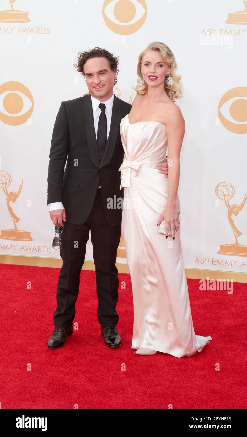 Actor Johnny Galecki and Keilli Garner attend the 65th Emmy Awards held ...