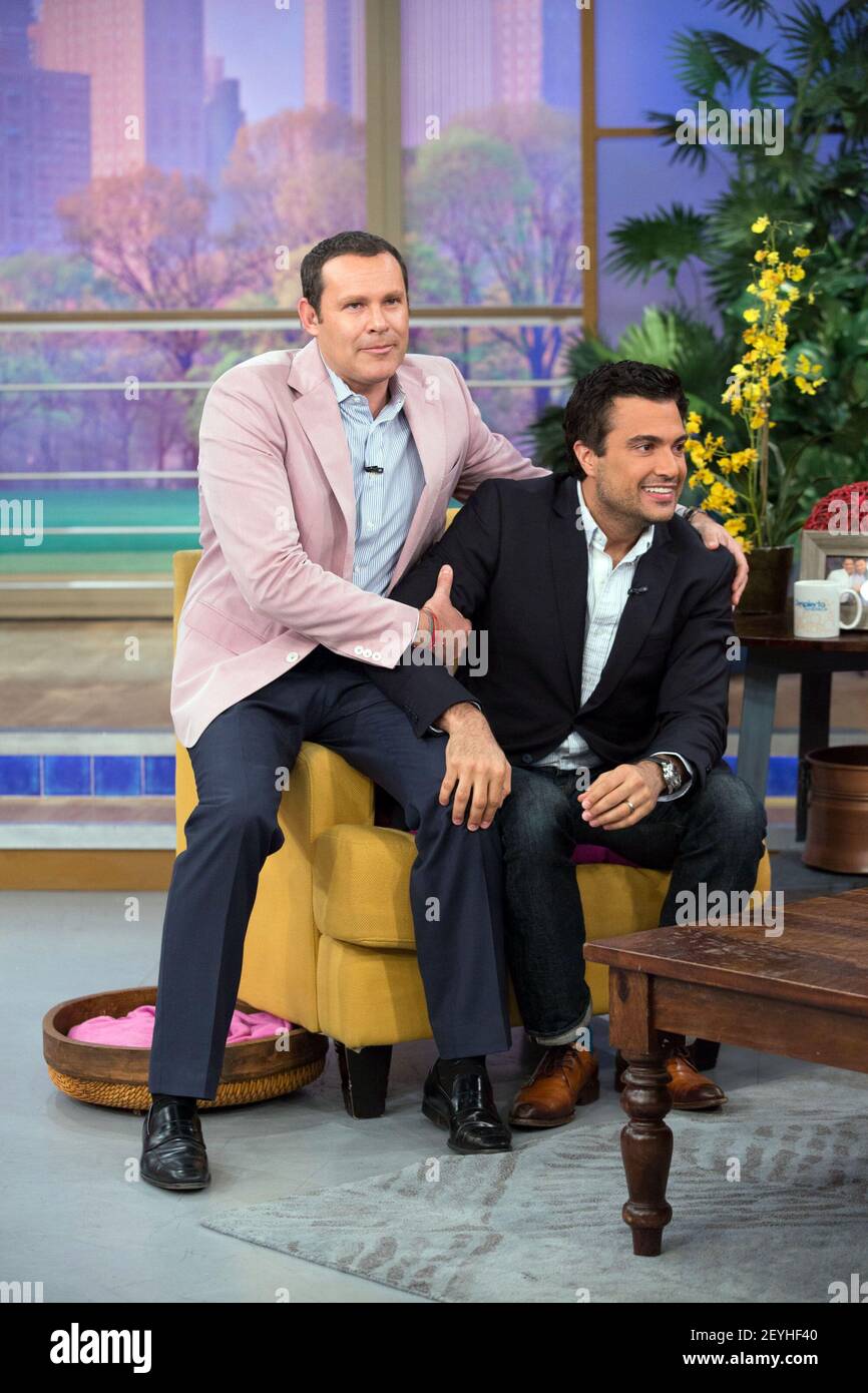 Alan Tacher and Jaime Camil are seen on the set of Univision's ...
