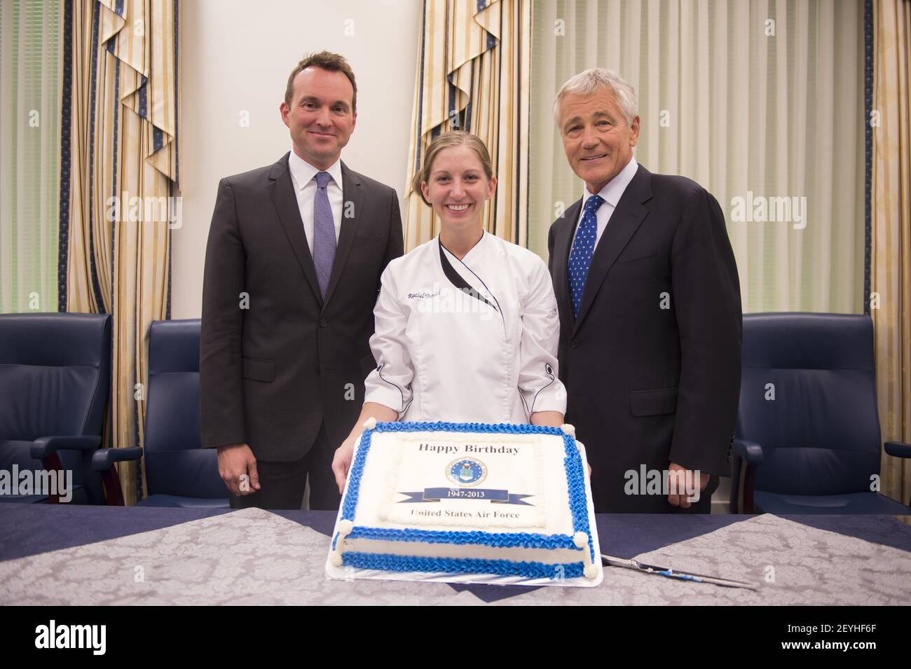 Secretary of Defense Chuck Hagel meets with Eric Fanning, the Secretary ...