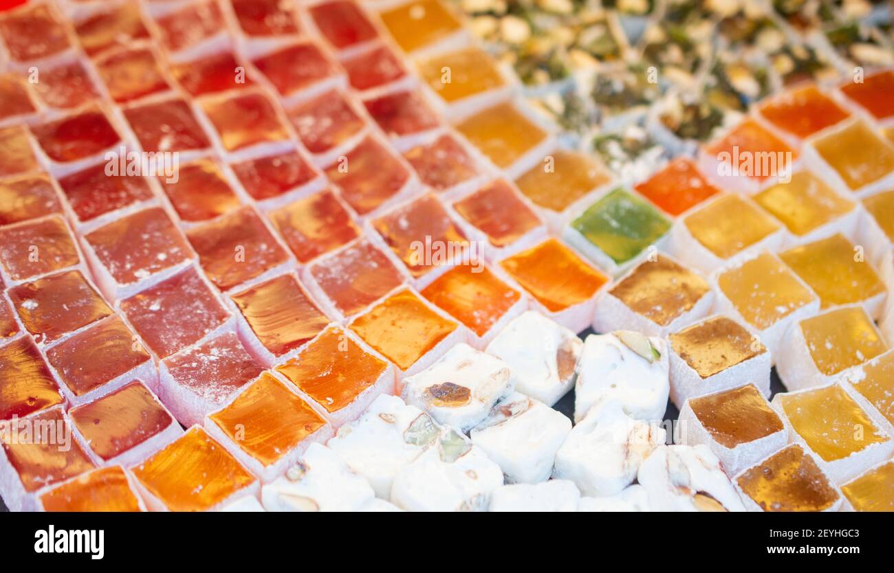 Load of traditional turkish delight lokum sugar coated soft candy Stock ...