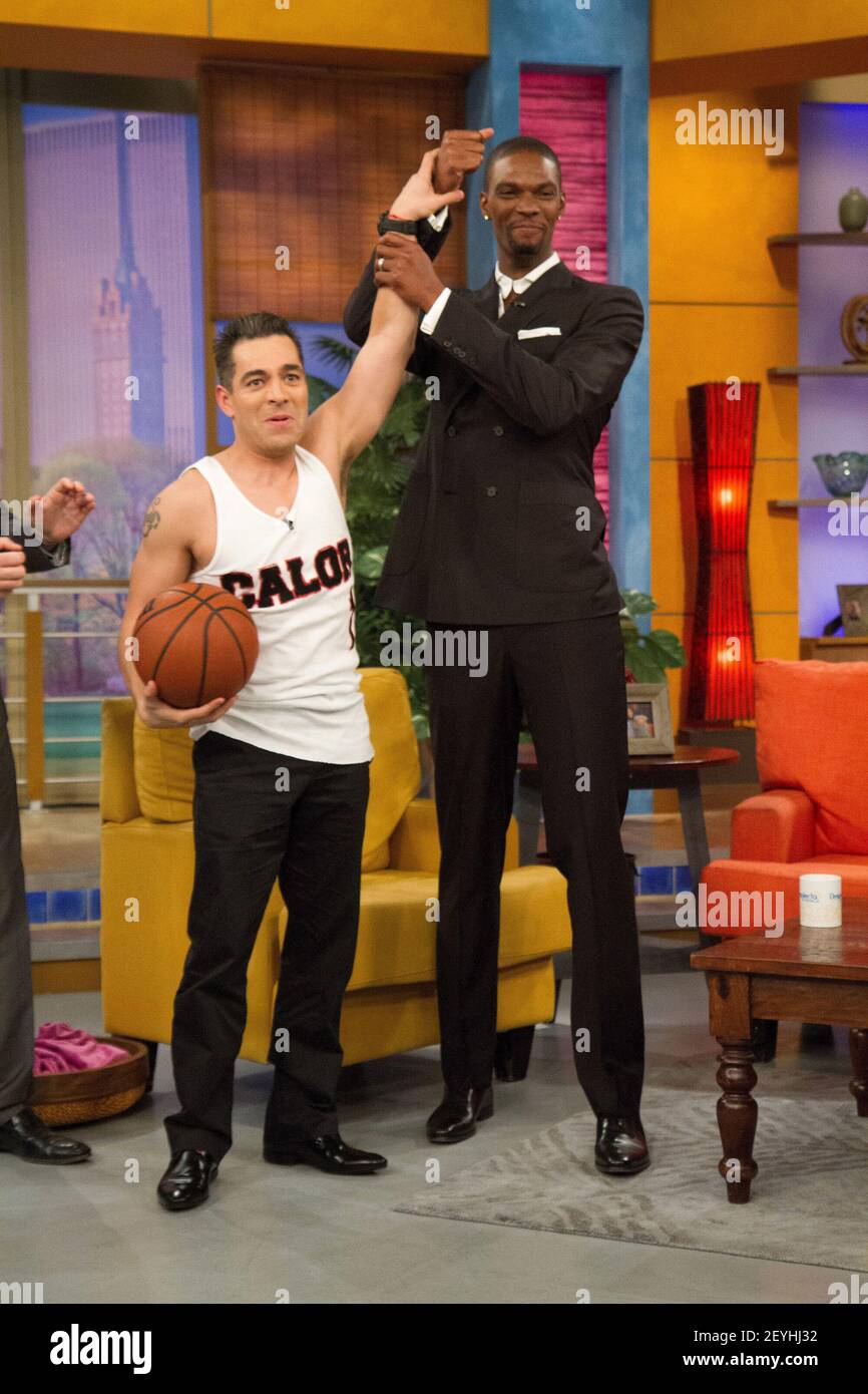 Omar Chaparra and Chris Bosh are seen on the set of Univision's ...