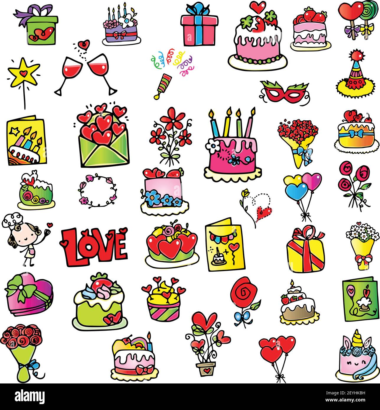 vector cartoon birthday stickers emoji set Stock Vector Image & Art - Alamy