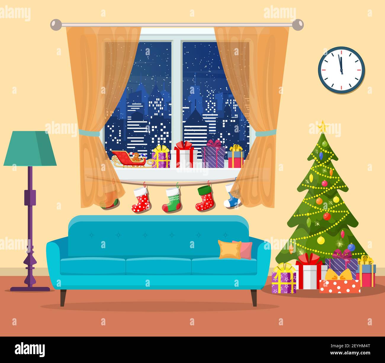 Christmas room interior Stock Vector Image & Art - Alamy