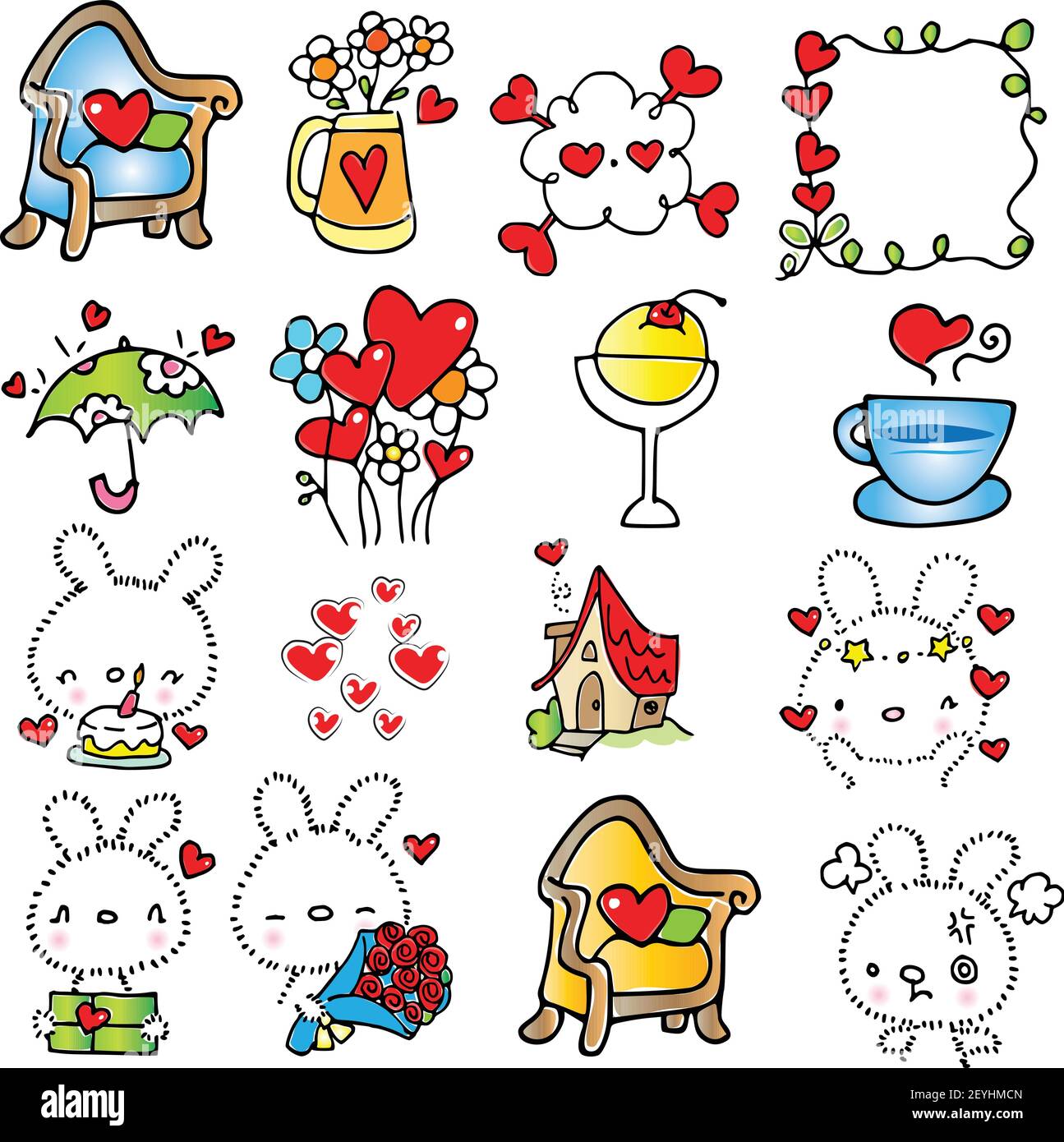 vector cartoon cute rabbit stickers emoji set Stock Vector Image & Art ...
