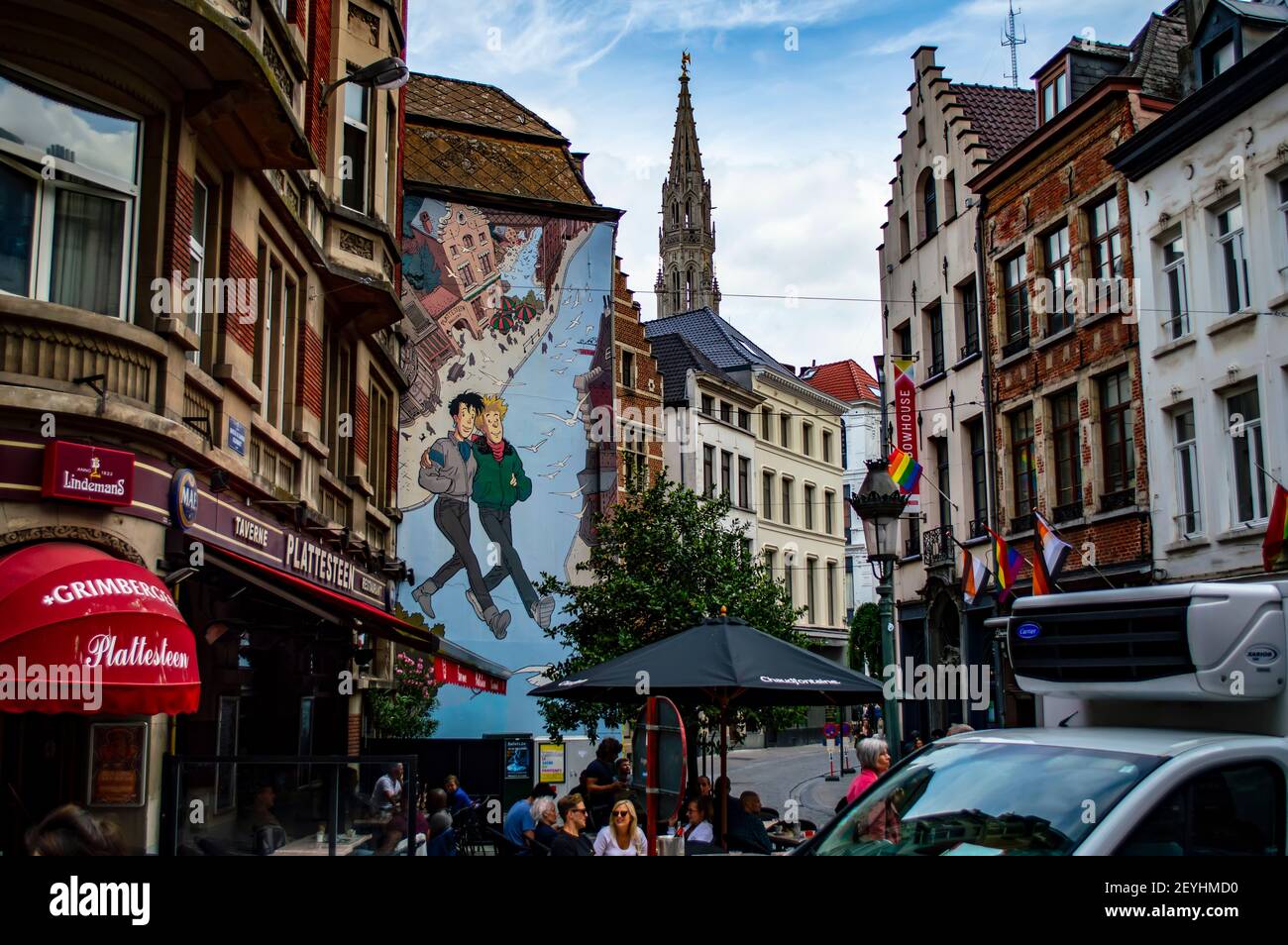 Brussels, Belgium - July 13, 2019: Street view of old town of Brussels ...
