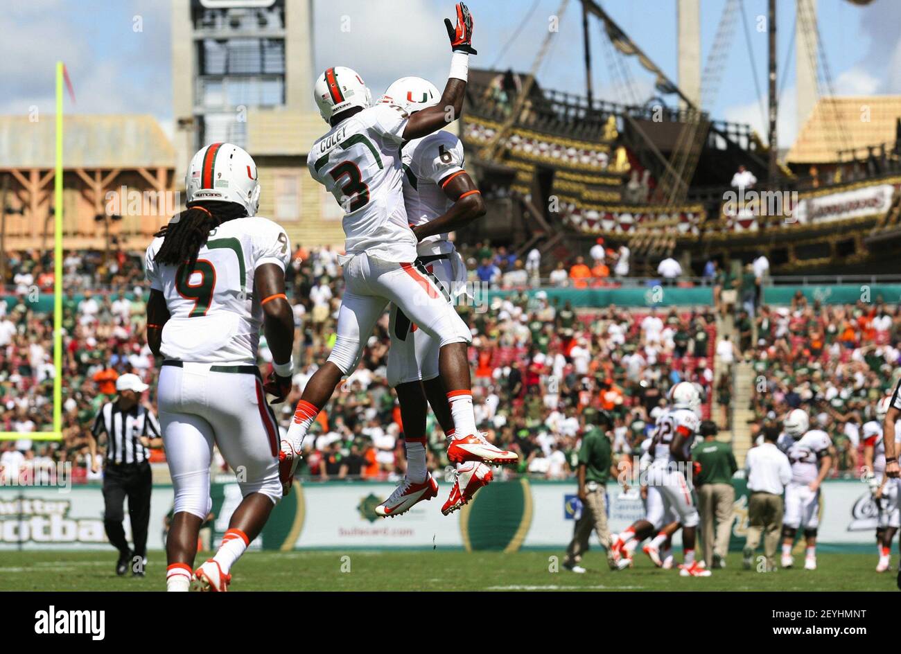 Miami Hurricanes wide receiver Stacy Coley (3) celebrates his 34-yard ...