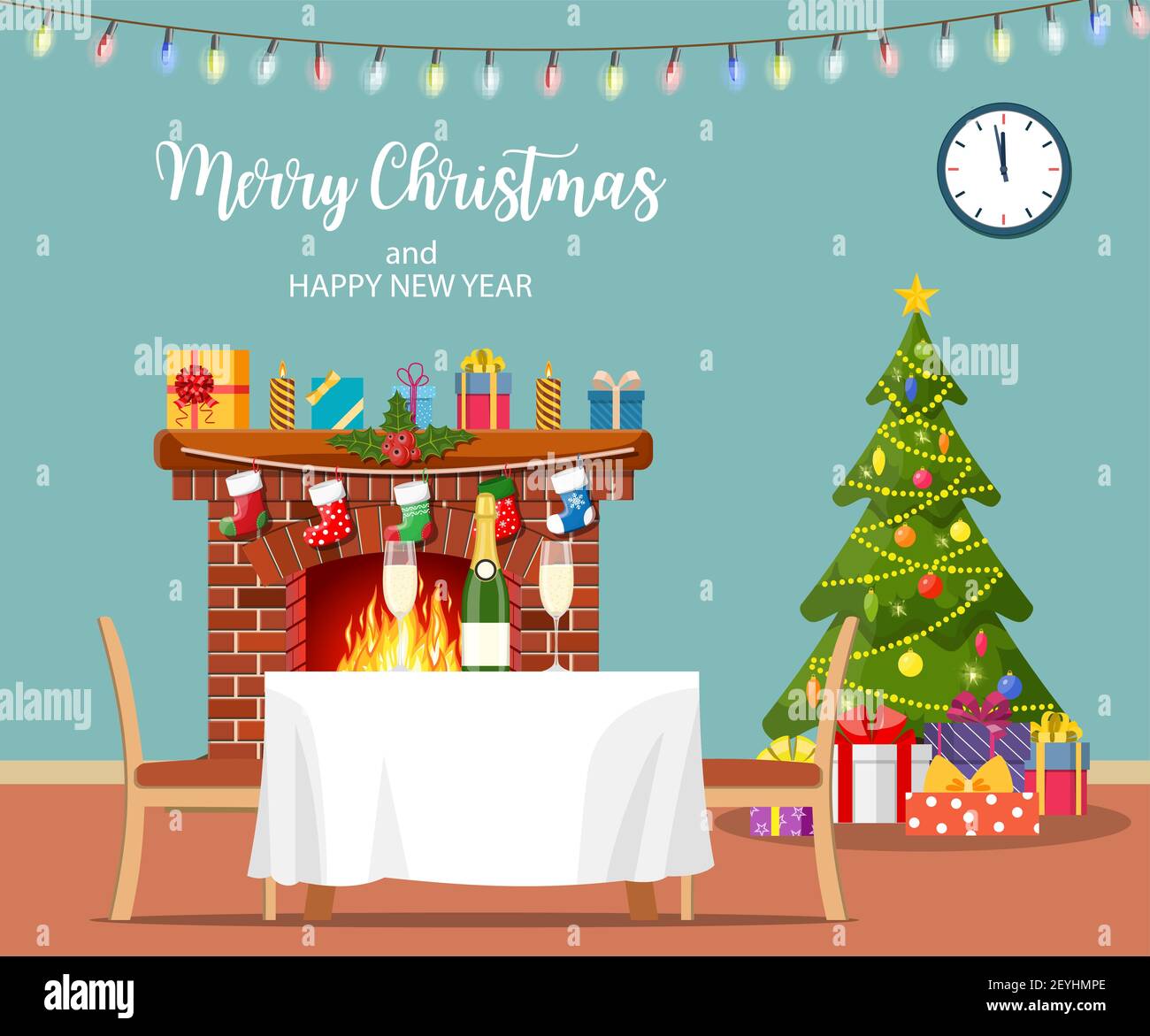 Christmas fireplace home Stock Vector Images - Alamy