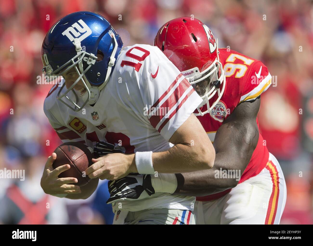 Kansas City Chiefs defensive end Allen Bailey (97) sacks New York ...