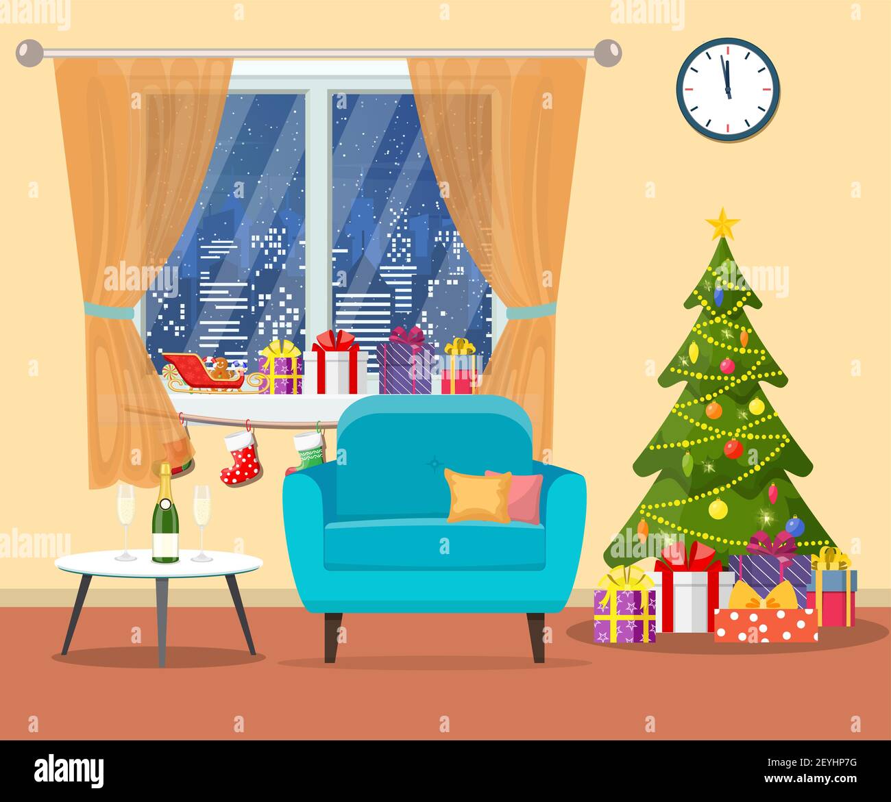 Christmas room interior Stock Vector Image & Art - Alamy