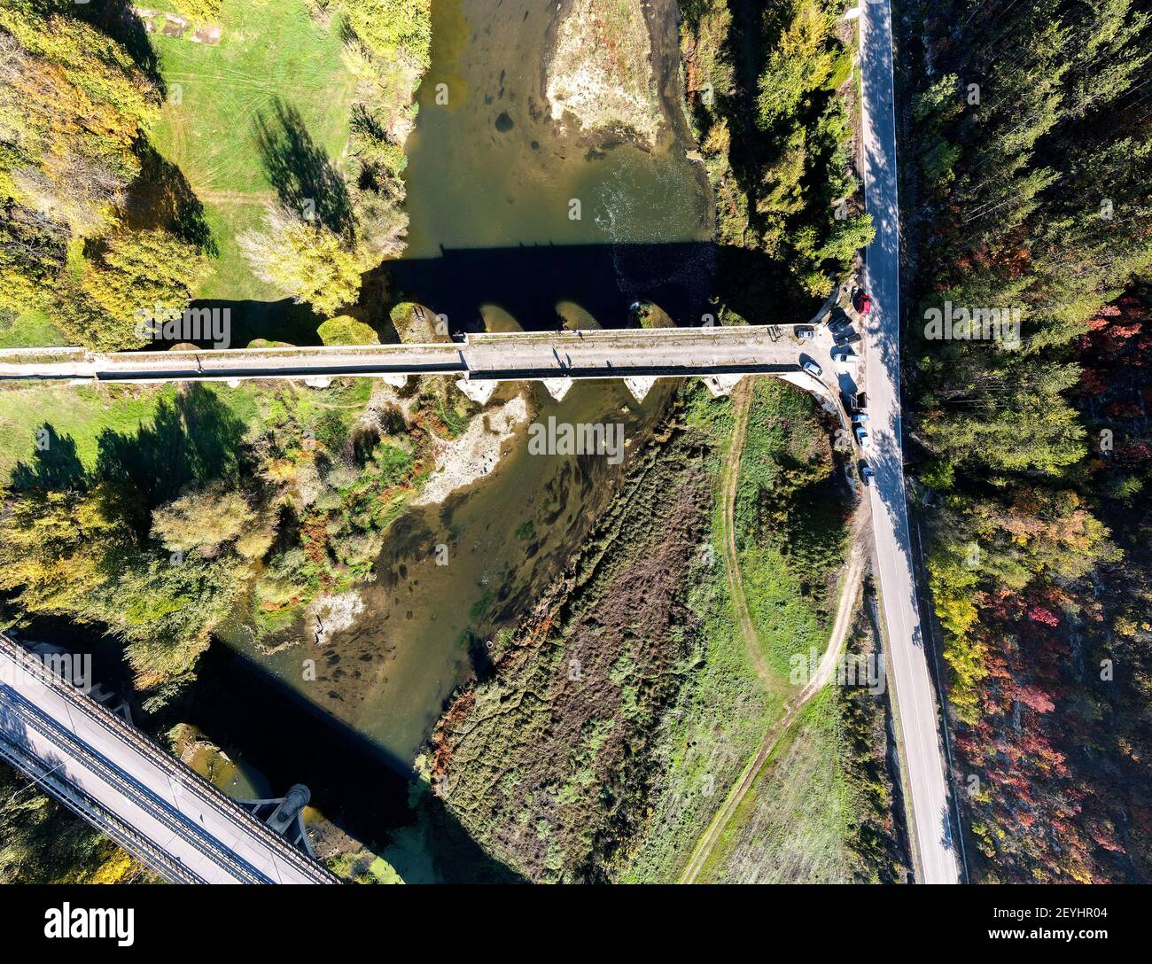 Aerial panorama of Nineteenth-century bridge over the Yantra River ...