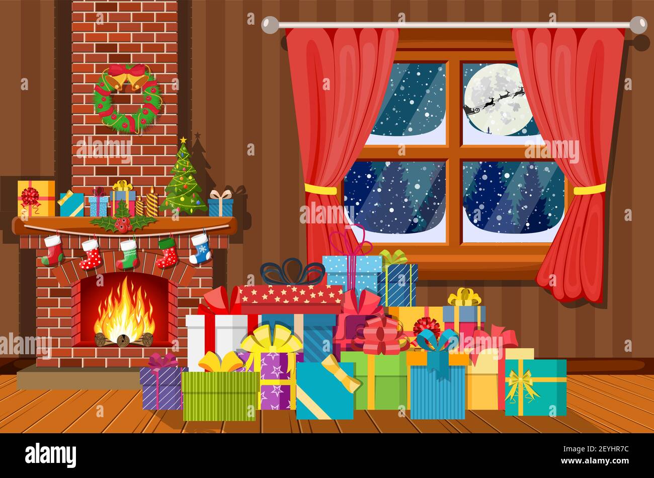 Christmas interior of room Stock Vector Image & Art - Alamy