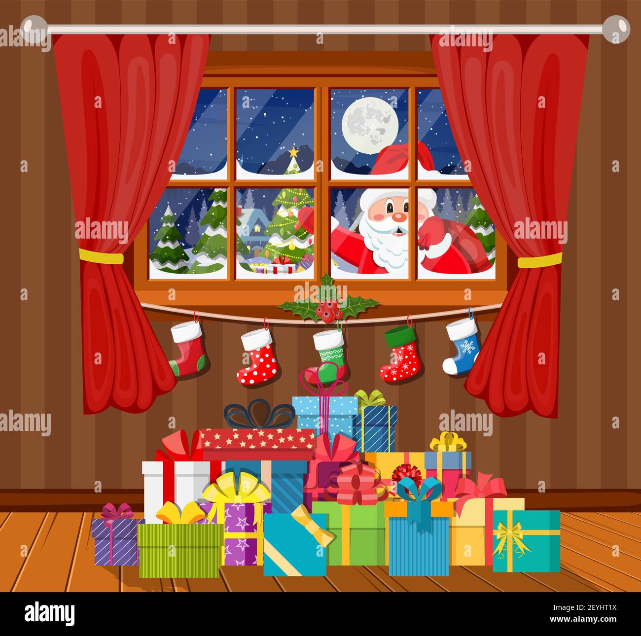 Happy new year santa claus room home window hi-res stock photography ...