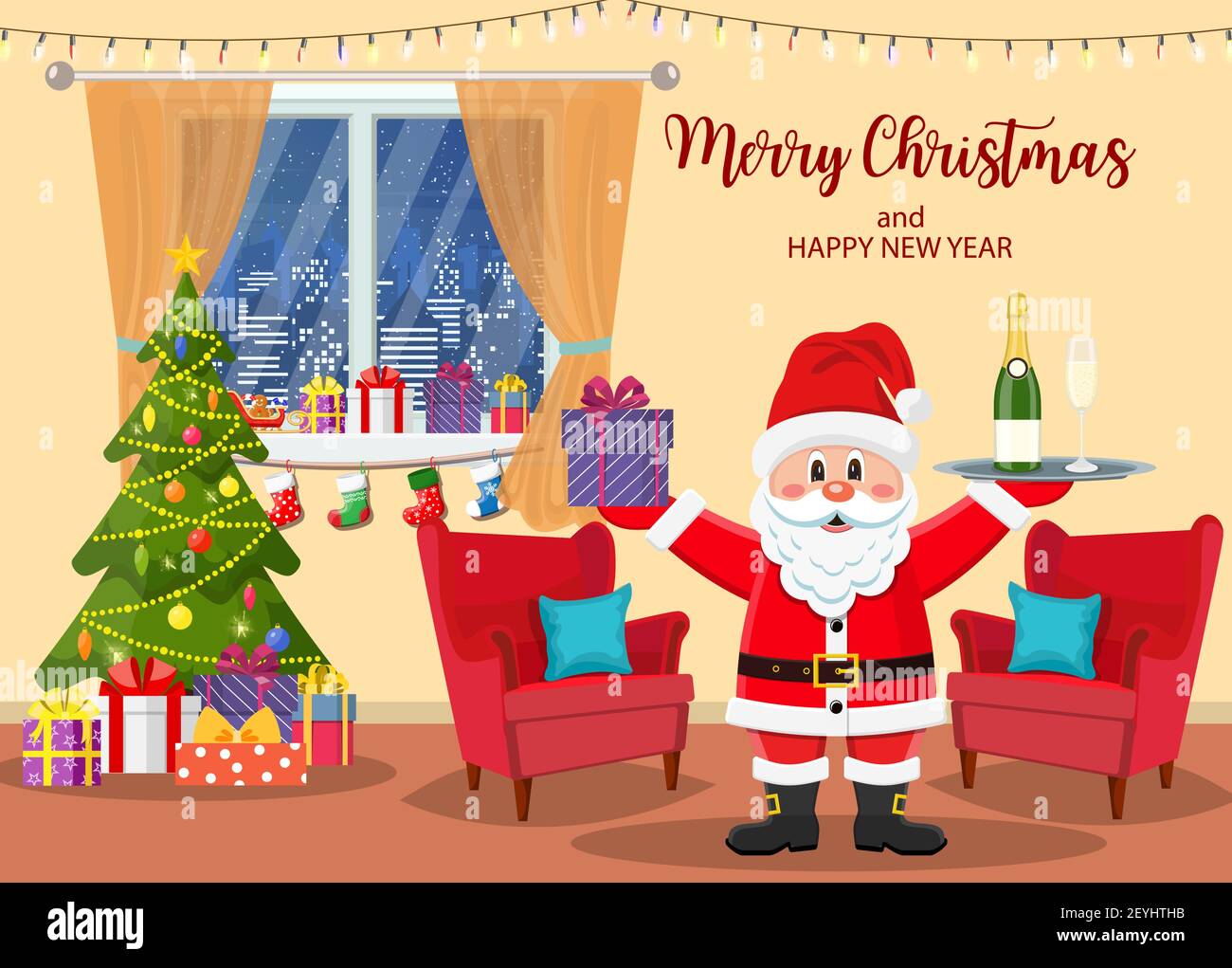 Christmas house indoor Stock Vector Images - Alamy