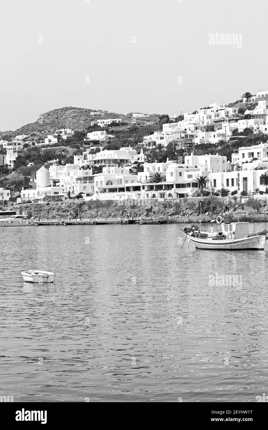Old history in cyclades island harbor and boat santorini naksos europe ...