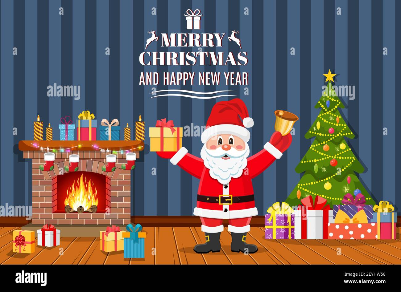 Santa Claus in Christmas room interior Stock Vector Image & Art - Alamy