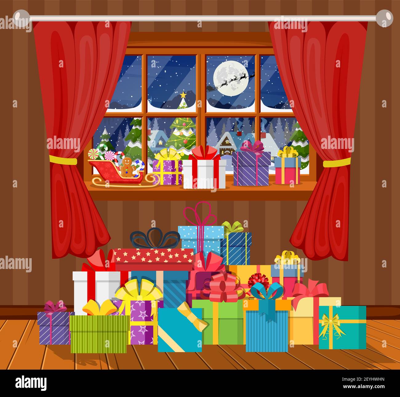 Christmas gifts interior room Stock Vector Images - Alamy