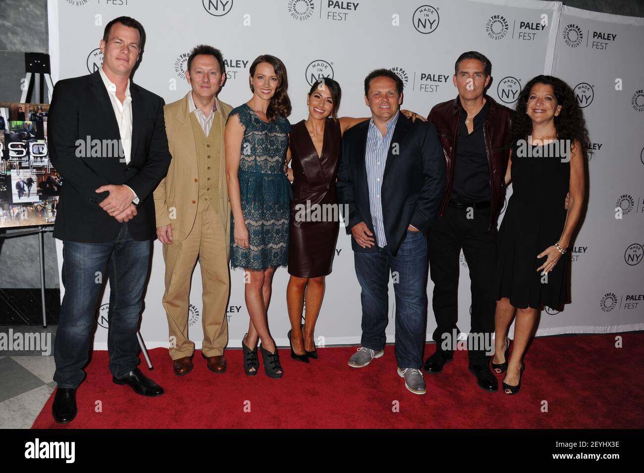 L-R: Jonathan Nolan, Michael Emerson, Amy Acker, Sarah Shahi, Kevin ...