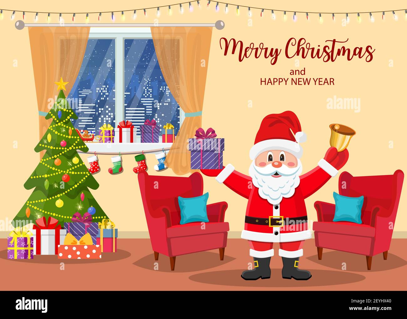 Christmas room interior Stock Vector Image & Art - Alamy