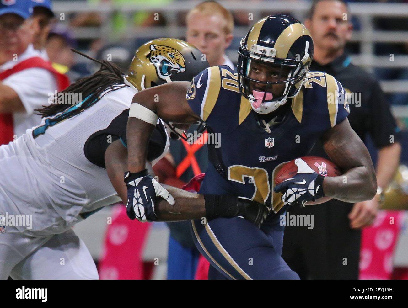 St. Louis Rams safety Darian Stewart, right, runs with a fumble by ...