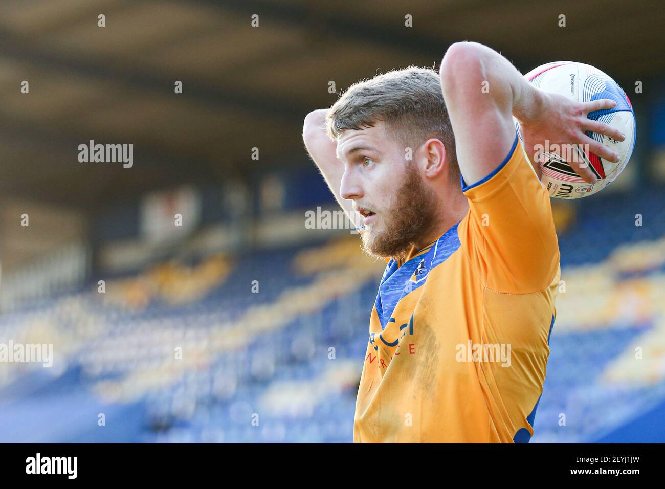 Mansfield Town’s Jason Law takes a throw-in during the Sky Bet League ...