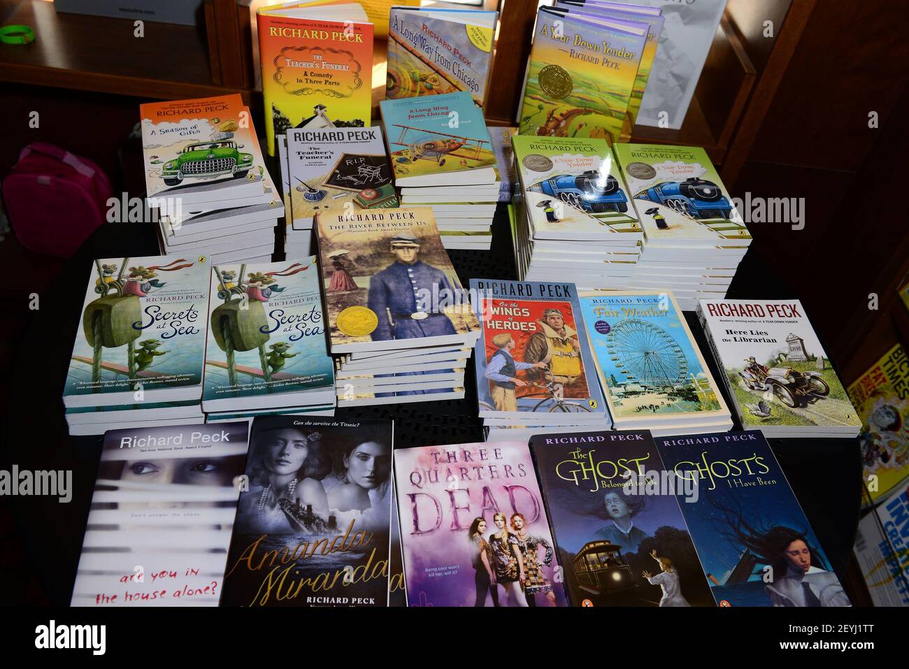 General view book on display during Author Richard Peck greets fans and ...